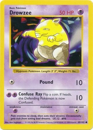 Drowzee - 49/102 - Shadowless - Pokemon enkeltkort fra Base Set