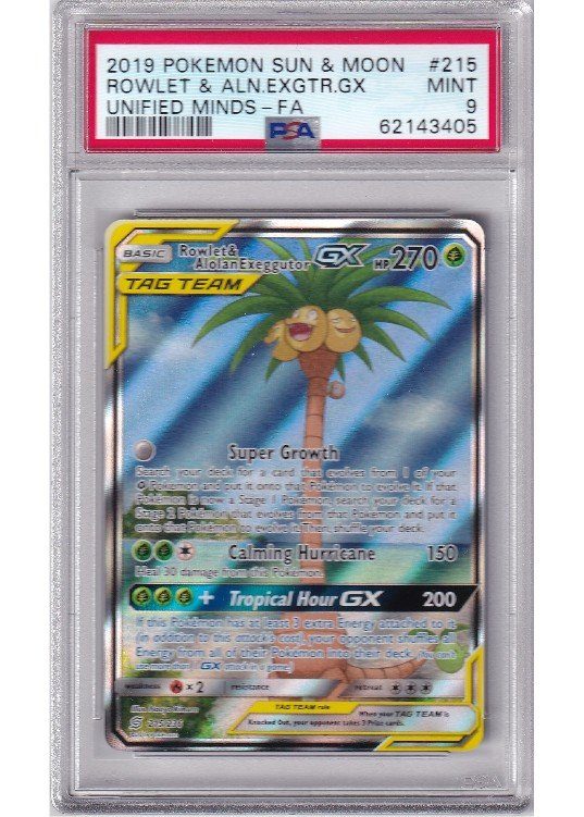 Rowlet & Alolan Exeggutor GX PSA 9 - Gradede pokemon kort på Pokemons.dk