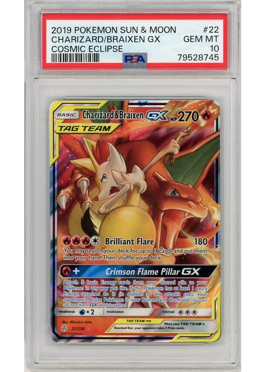 Charizard & Braixen GX PSA 10 - Gradede pokemon kort på Pokemons.dk