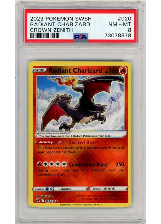 Radiant Charizard PSA 8 - Gradede pokemon kort på Pokemons.dk