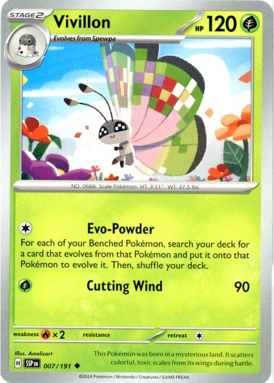 Vivillon - 7/191 - Pokemon enkeltkort fra SV08 Surging Sparks