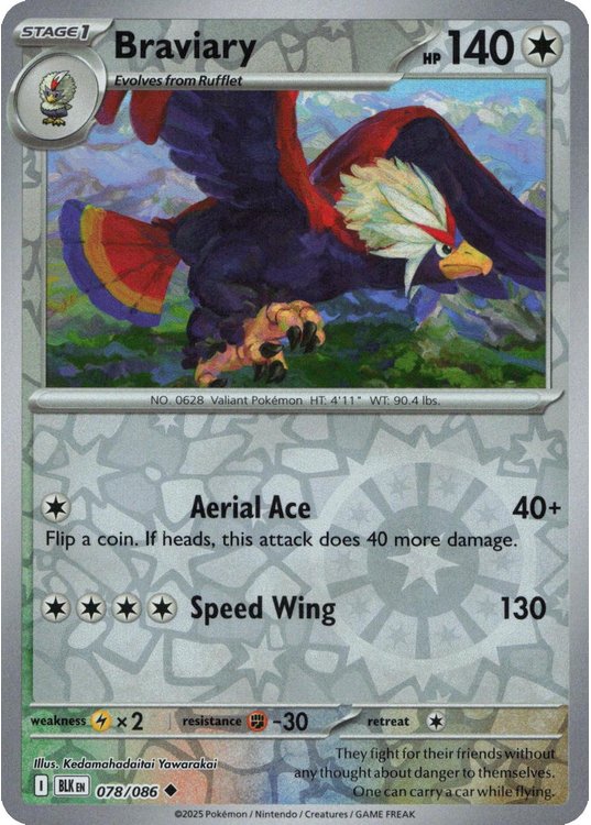 Braviary 078/086 Reverse - Pokemon enkeltkort fra SV10.5 Black Bolt