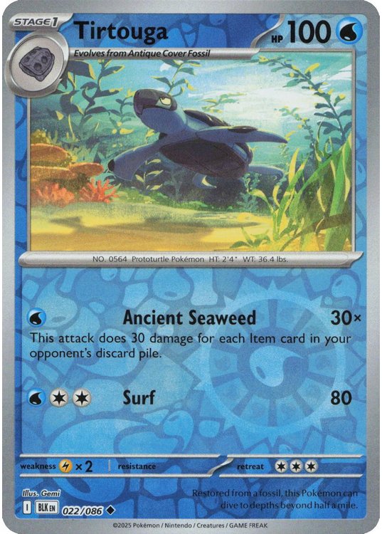 Tirtouga 022/086 Reverse - Pokemon enkeltkort fra SV10.5 Black Bolt